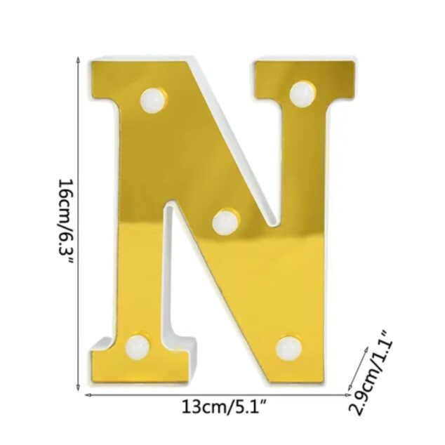 LETRA "N" DORADA 16 CMS. CON LUCES - Rufipacks.com